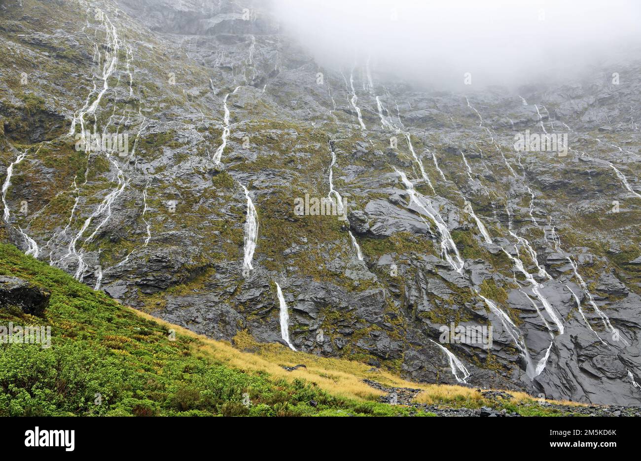 Cliff and waterfalls - Milford Sound, New Zealand Stock Photo - Alamy