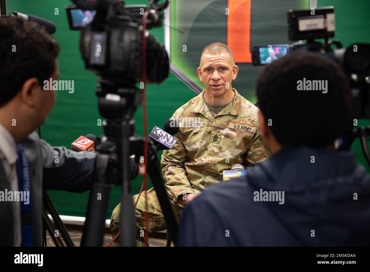 Sgt. Maj. of the Army Michael A. Grinston is interviewed by civilian ...