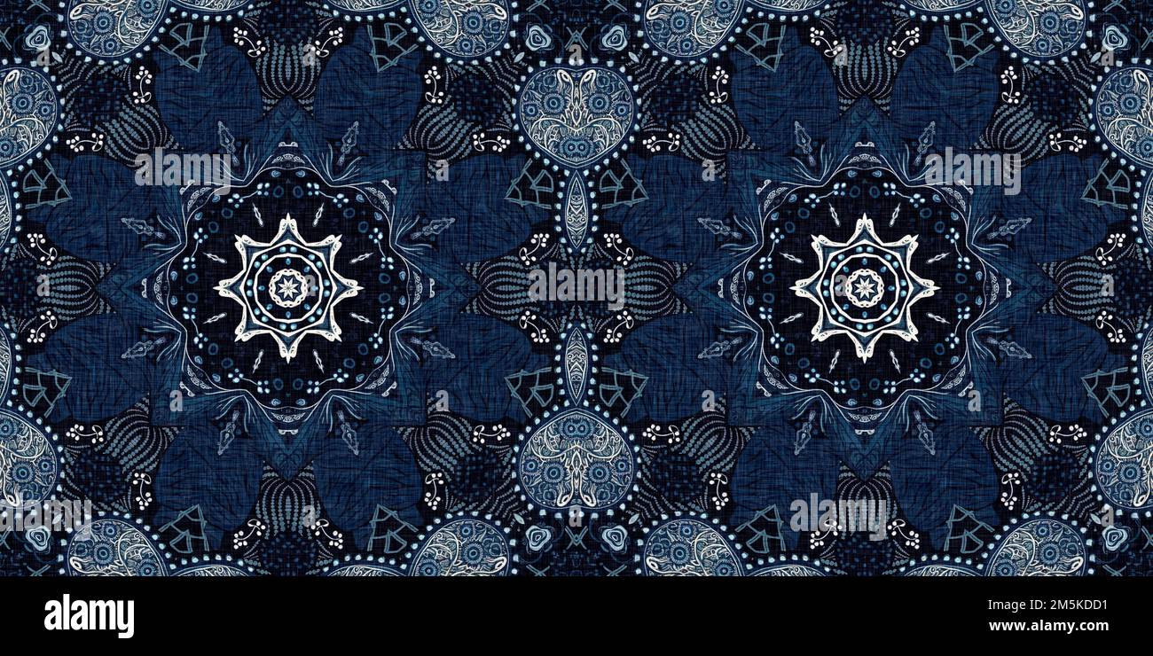 Retro indigo floral bandana 2 tone patterned fabric border background ...