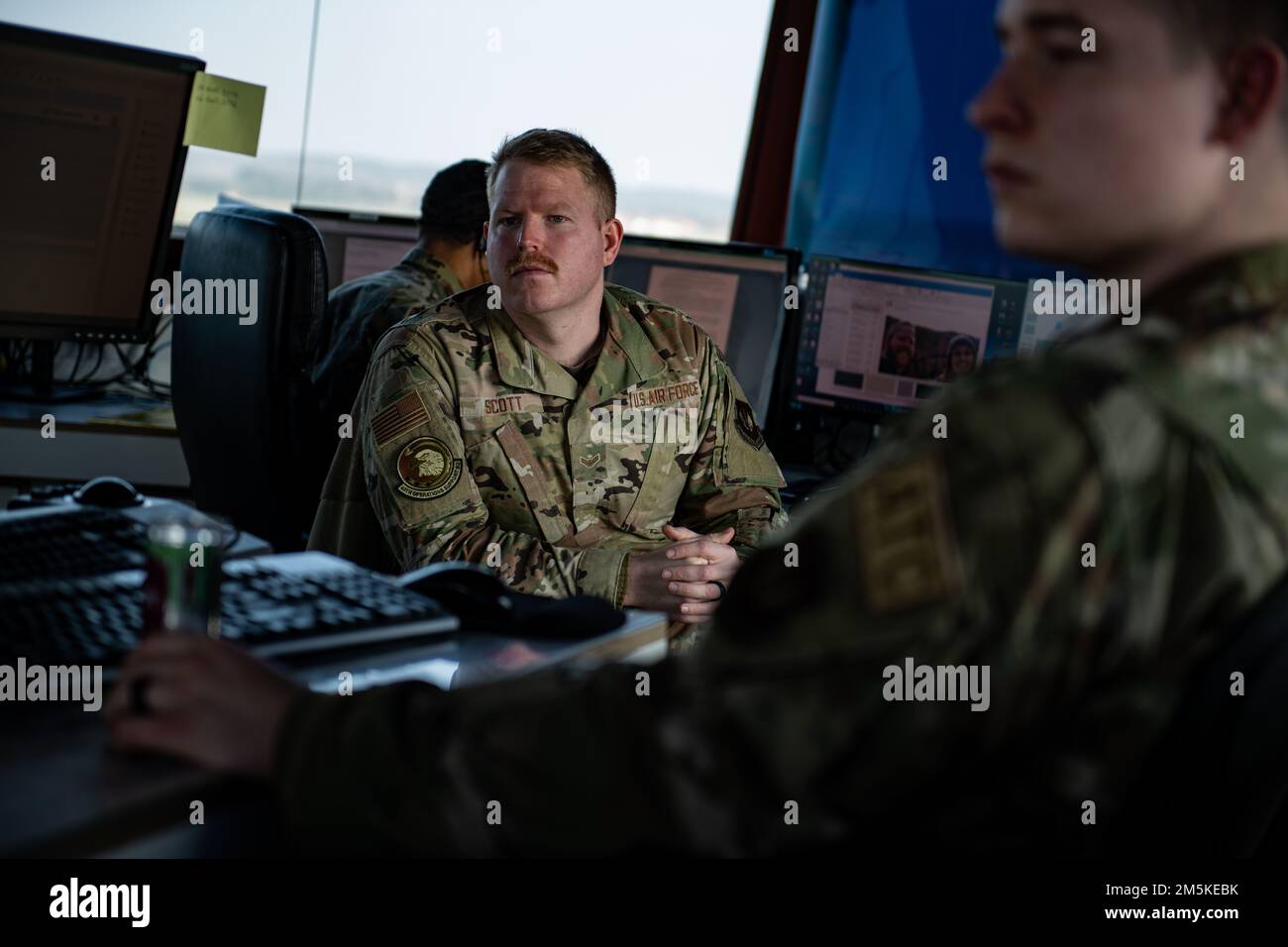 U.S. Air Force Airman 1st Class David Scott, an air traffic controller, assigned to the 48th ...
