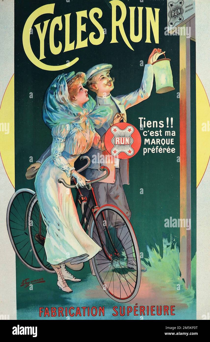 Vintage French bicycle poster - "Cycles Run Stock Photo - Alamy