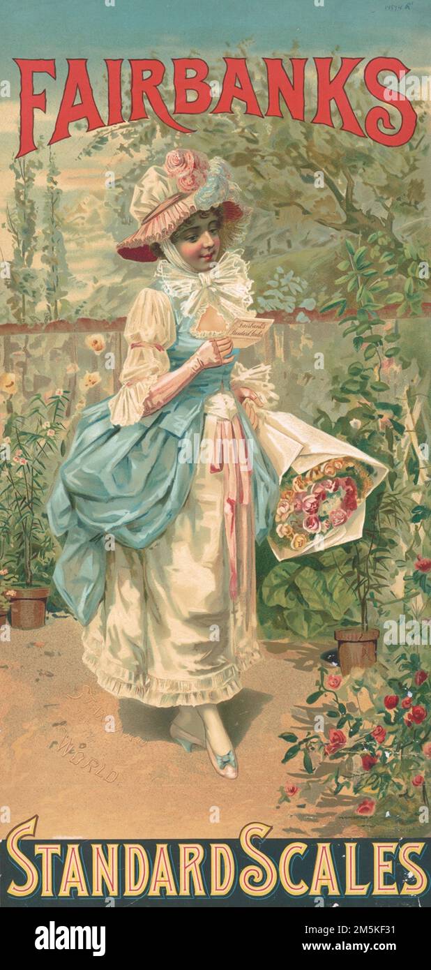 Vintage American poster - Elegant young lady in rose garden, 1886 Stock ...