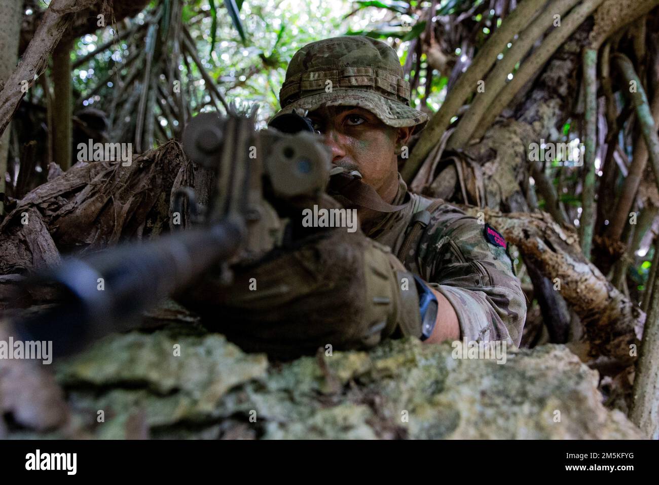 A British Royal Marine Commando with 40 Commando Royal Marines, sets ...