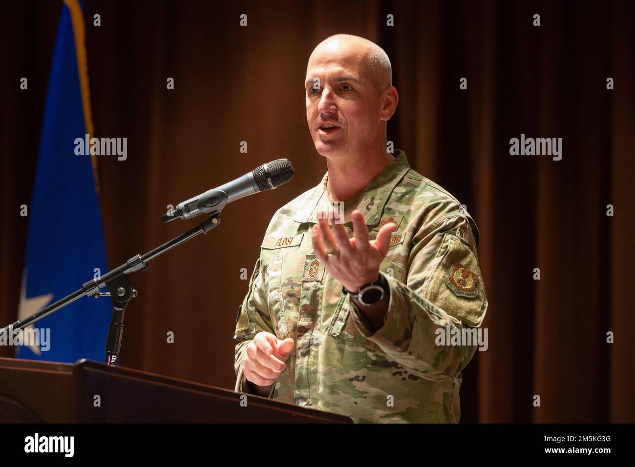 Chief Master Sgt. David Flosi, Air Force Materiel Command command chief, gives opening remarks ...