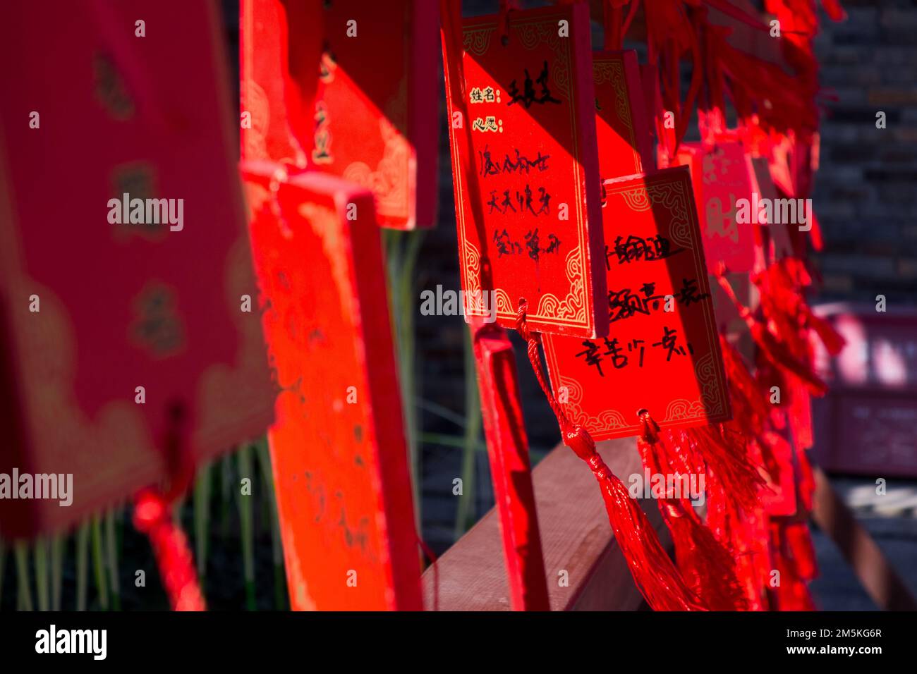 The red Hanging Ornaments in Chinese wishing tree Stock Photo - Alamy