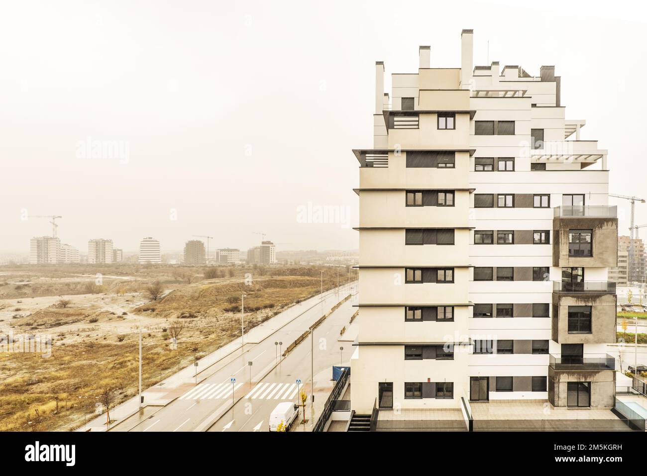 Facades of residential buildings, a new neighborhood under construction ...