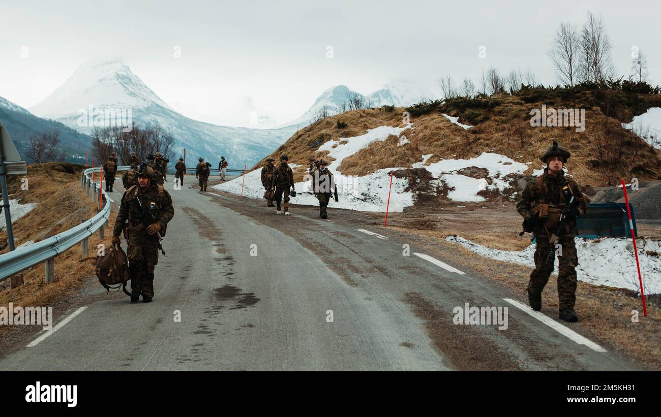 U.S. Marines patrol during Exercise Cold Response 2022, Norway, March ...