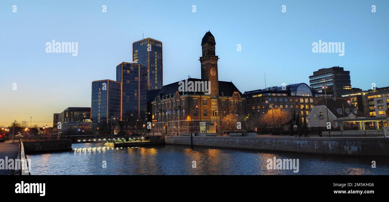 Canal and bridge in Malmö city Stock Photo - Alamy