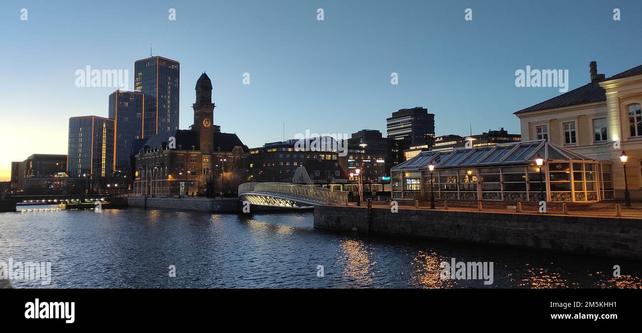 Canal and bridge in Malmö city Stock Photo - Alamy