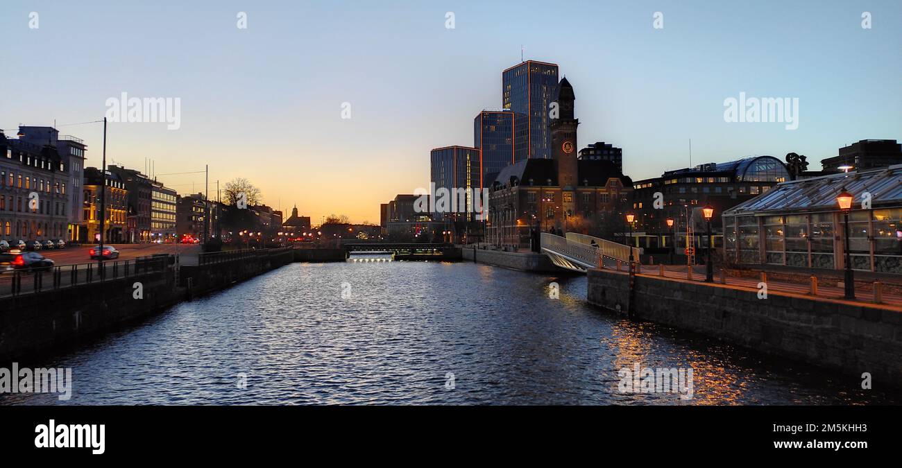 Canal and bridge in Malmö city Stock Photo - Alamy