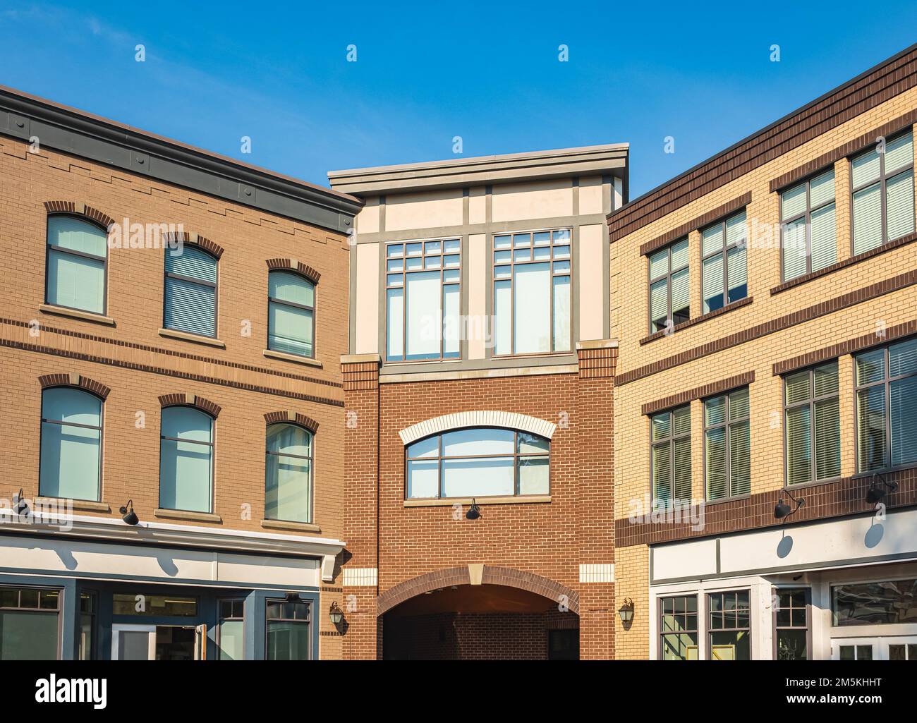 Beautiful view of building with arched windows. Windows with shutters ...