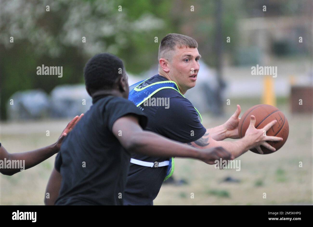 Staff Sgt. Michael Connor looks to make a move toward the hoop during ...