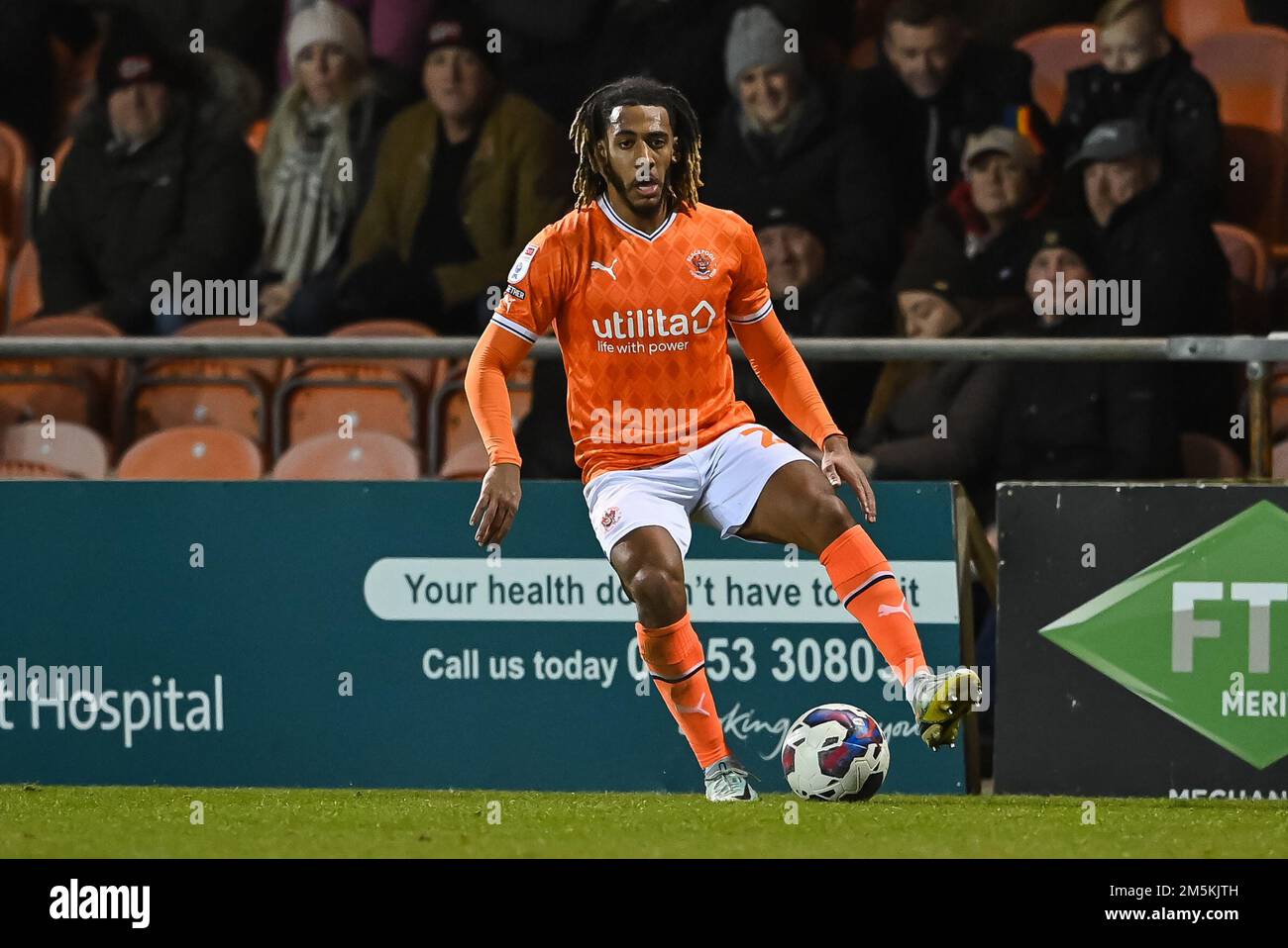 Dominic Thompson #23 of Blackpool in action during the Sky Bet ...