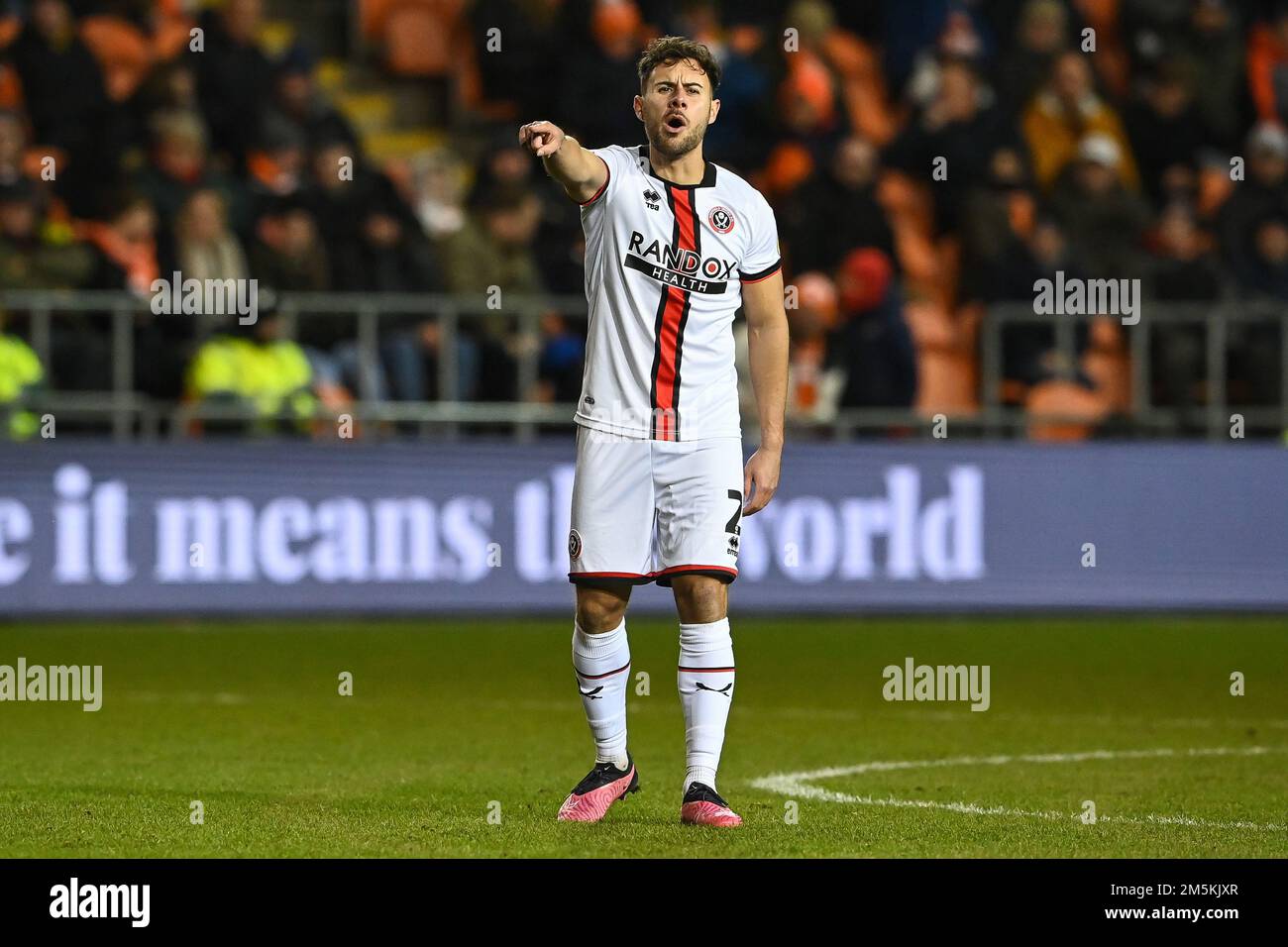 George Baldock #2 of Sheffield United gives his team instructions ...