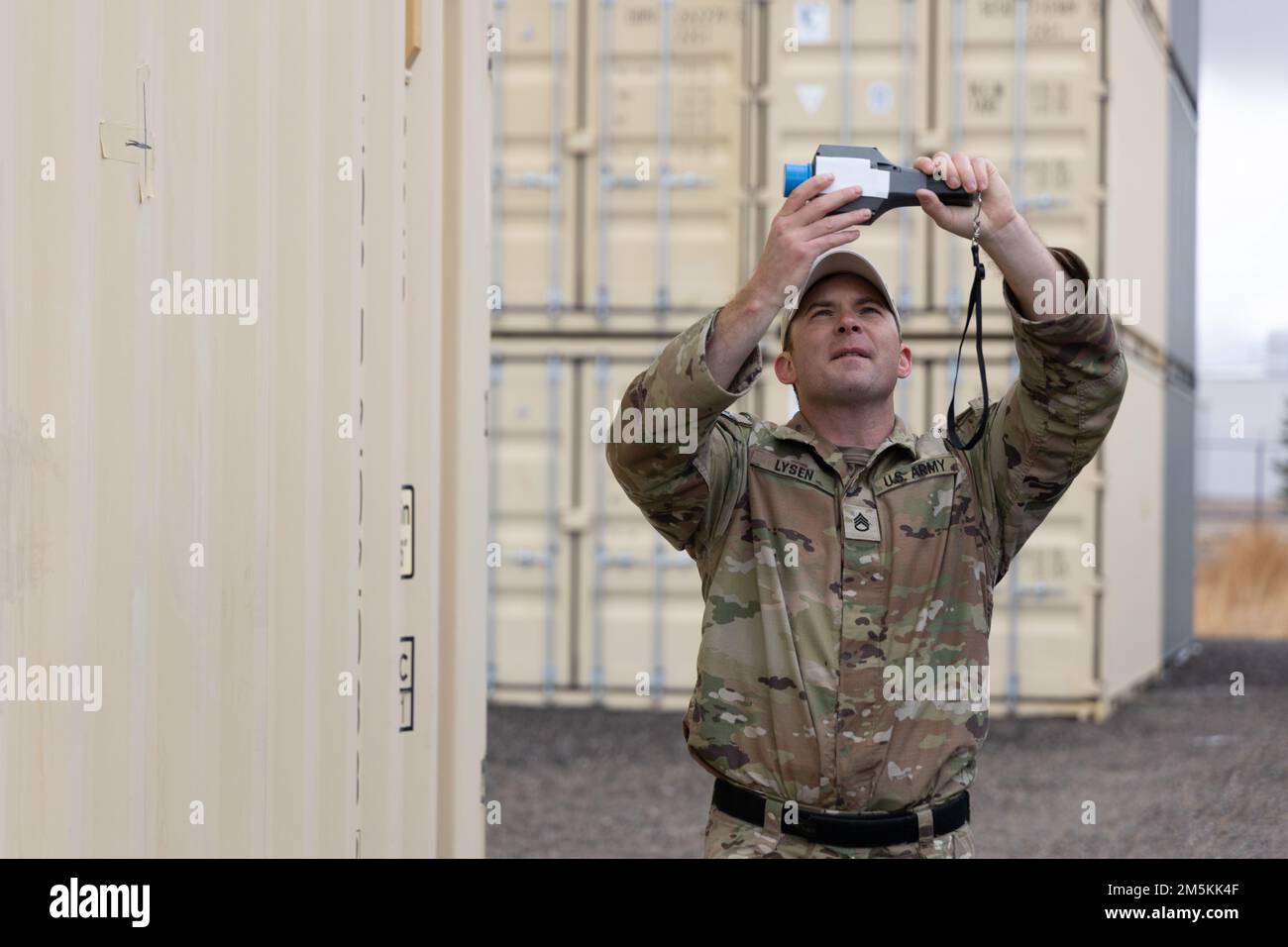 Staff Sgt. Jeffrey Lysen, 52nd EOD Group measures the strength of a ...