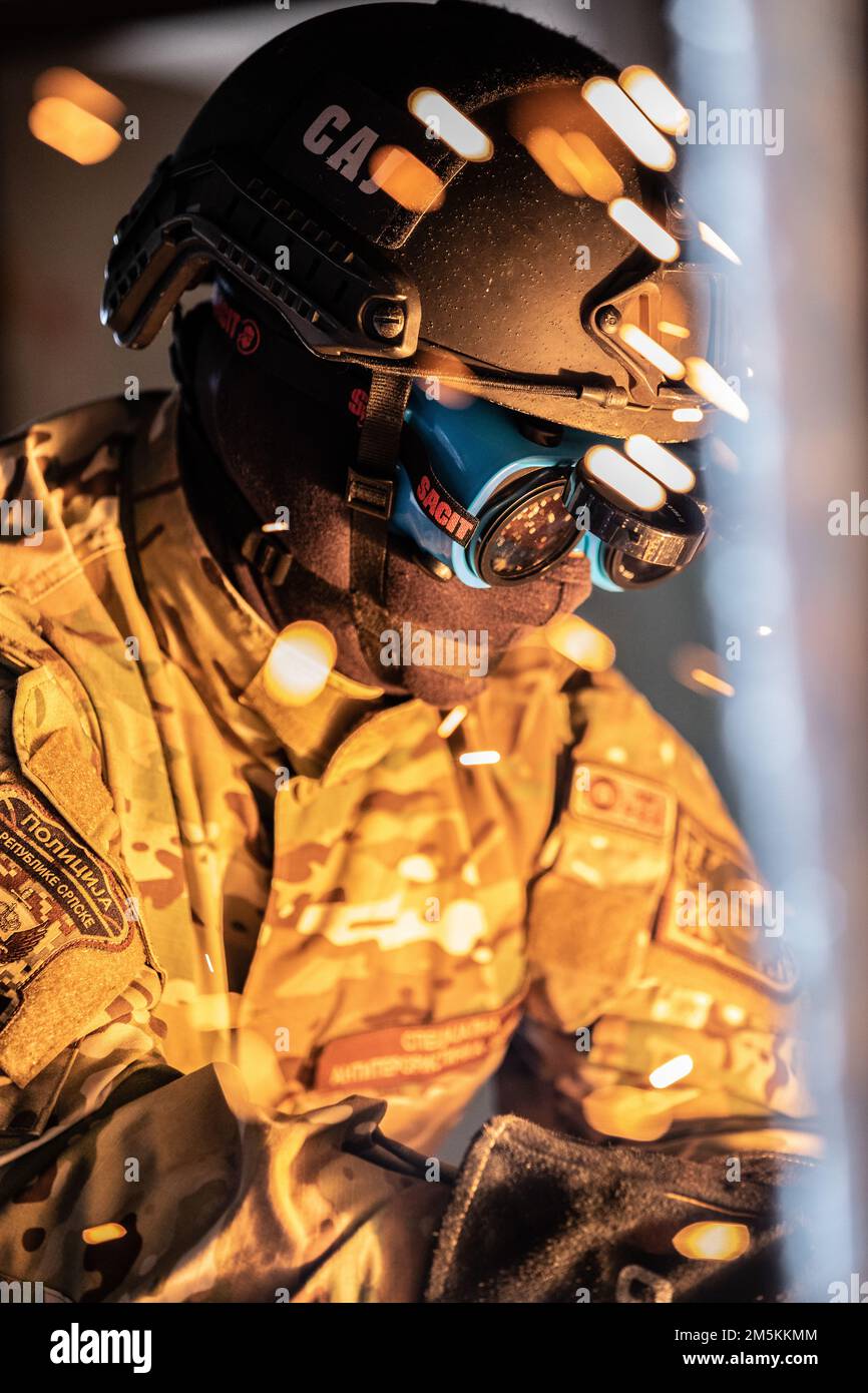 A Republika Srpska's Special Anti-Terrorist Unit (RS CAJ) member uses a ...