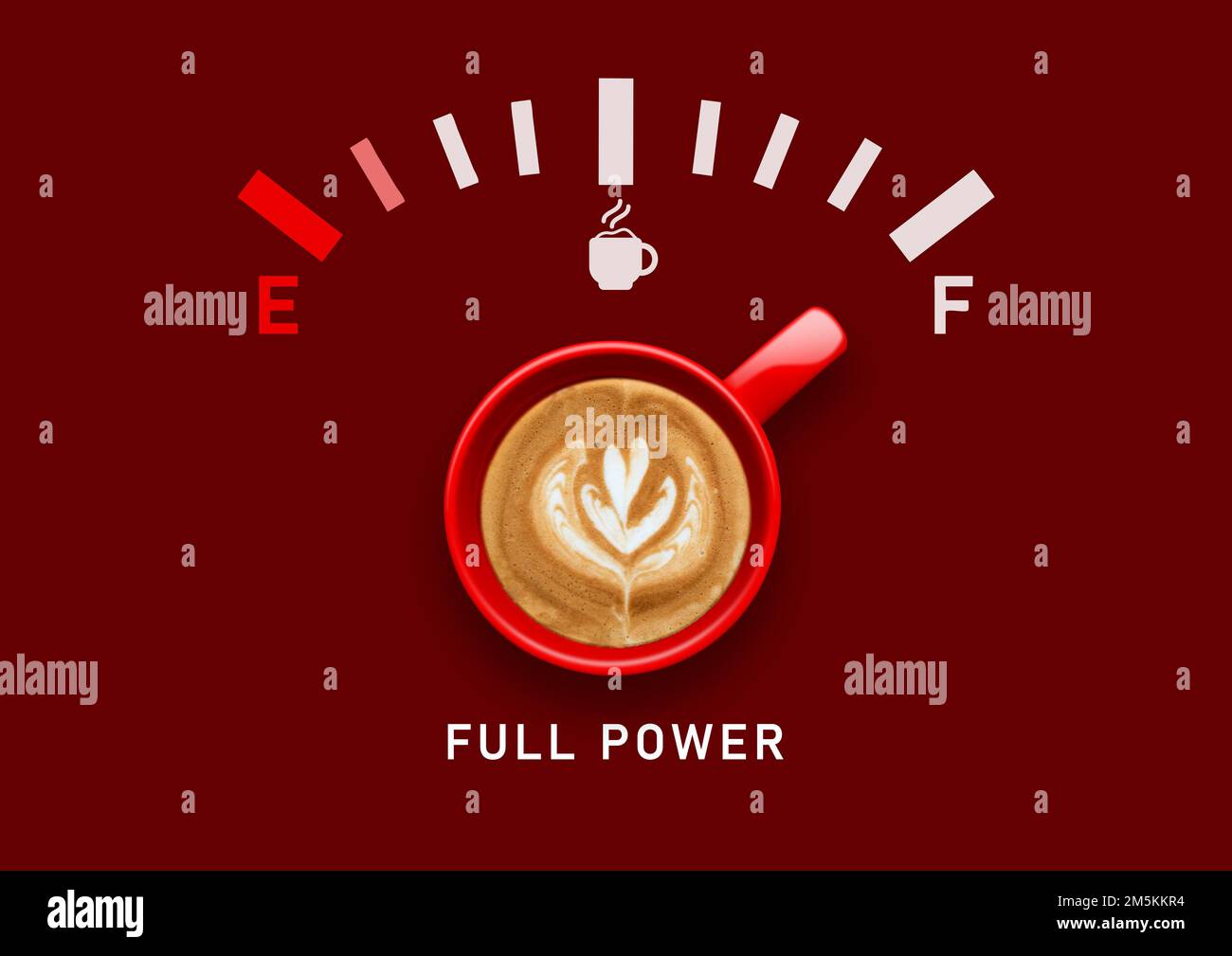 Coffee Fuel Volume Meter Concept Poster on red background Stock Photo ...