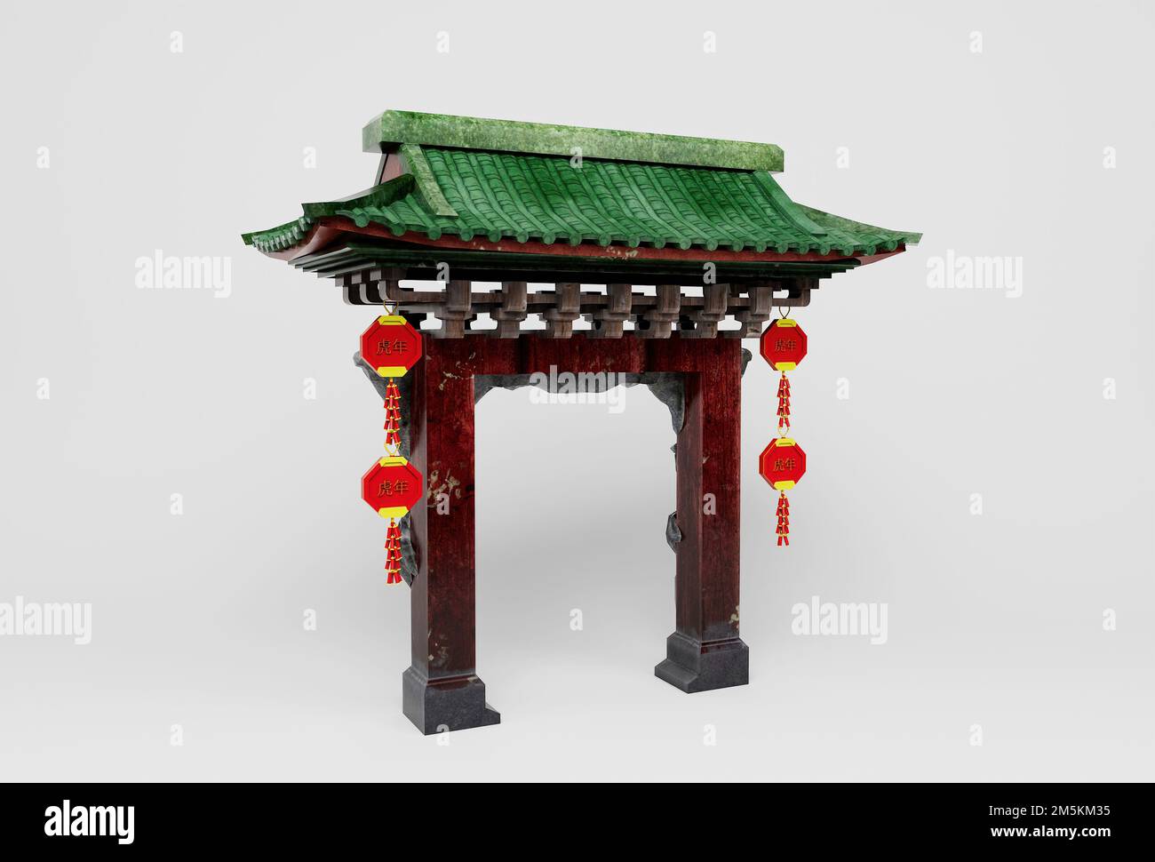 The entrance Chinese arch gate decor with hanging lanterns 3d ...