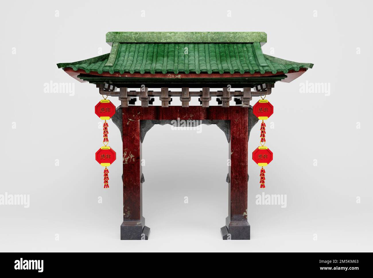 The entrance Chinese arch gate decor with hanging lanterns 3d ...