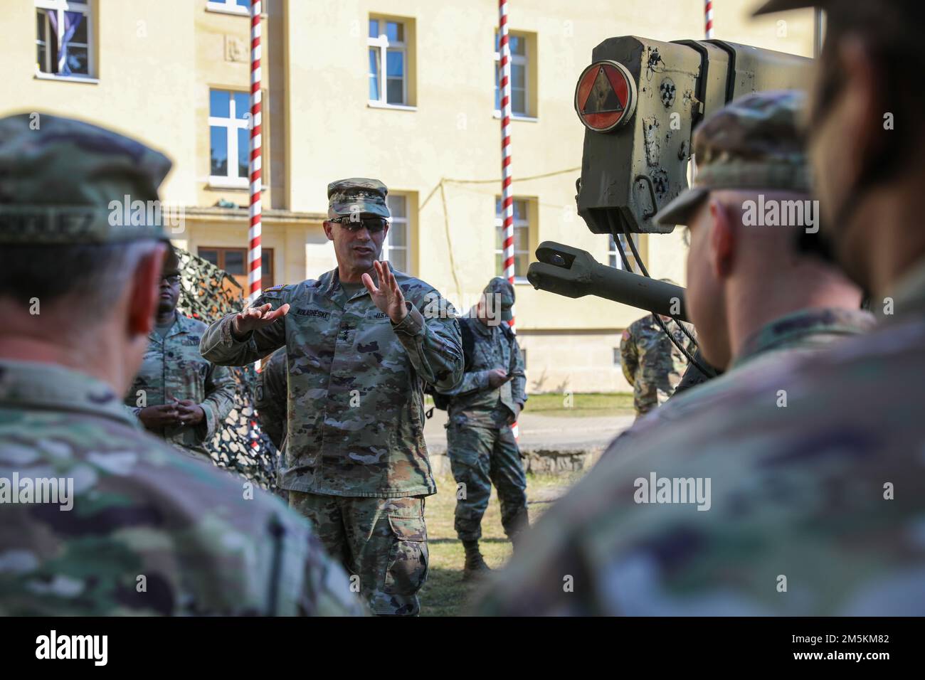U.S. Army Lt. Gen. John S. Kolasheski, commanding general of U.S. Army V Corps, speaks with ...