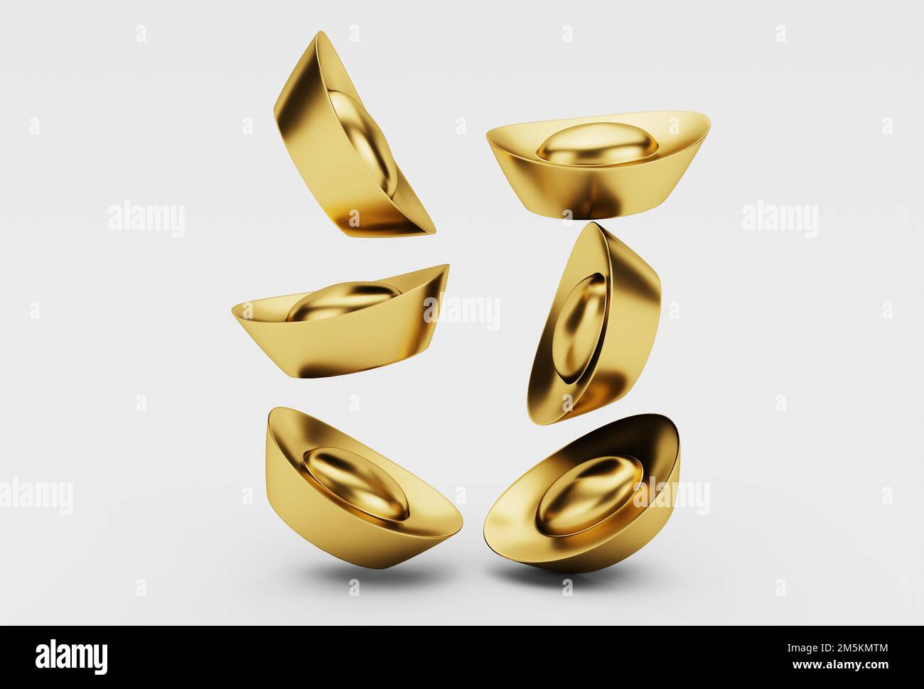 Chinese gold ingots 3d illustration. Asian festival decor element on ...
