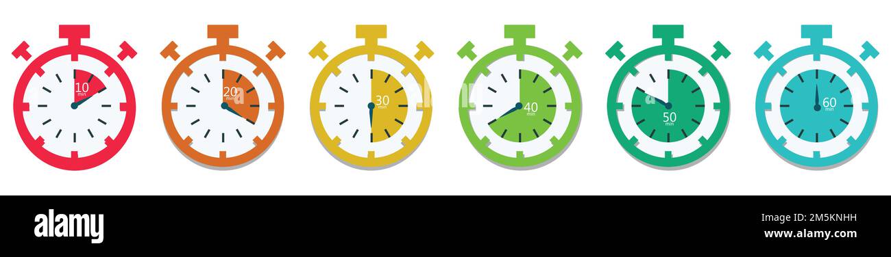 Timer and clock icon set. Time symbol flat icon. Stopwatch, timer ...