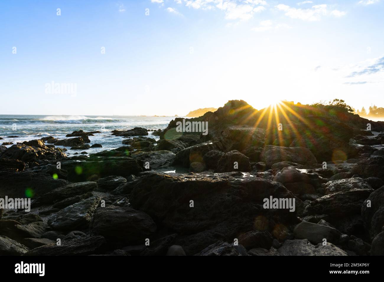 Mount Maunganui landscape at sunrise from base of mount, New Zealand ...