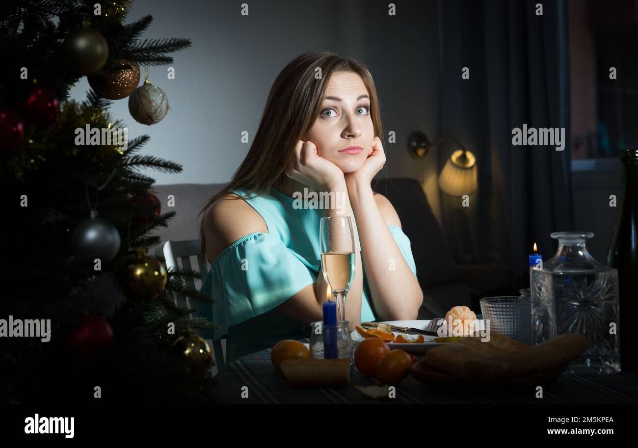 Sad woman celebrating Christmas Stock Photo - Alamy