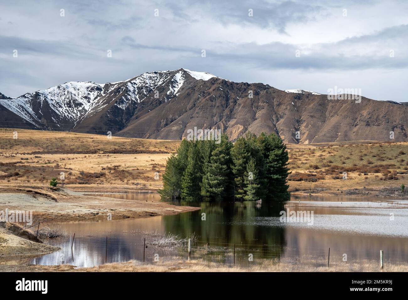 Scenic view of Lake Tekapo east bank. Beautiful view driving along the ...