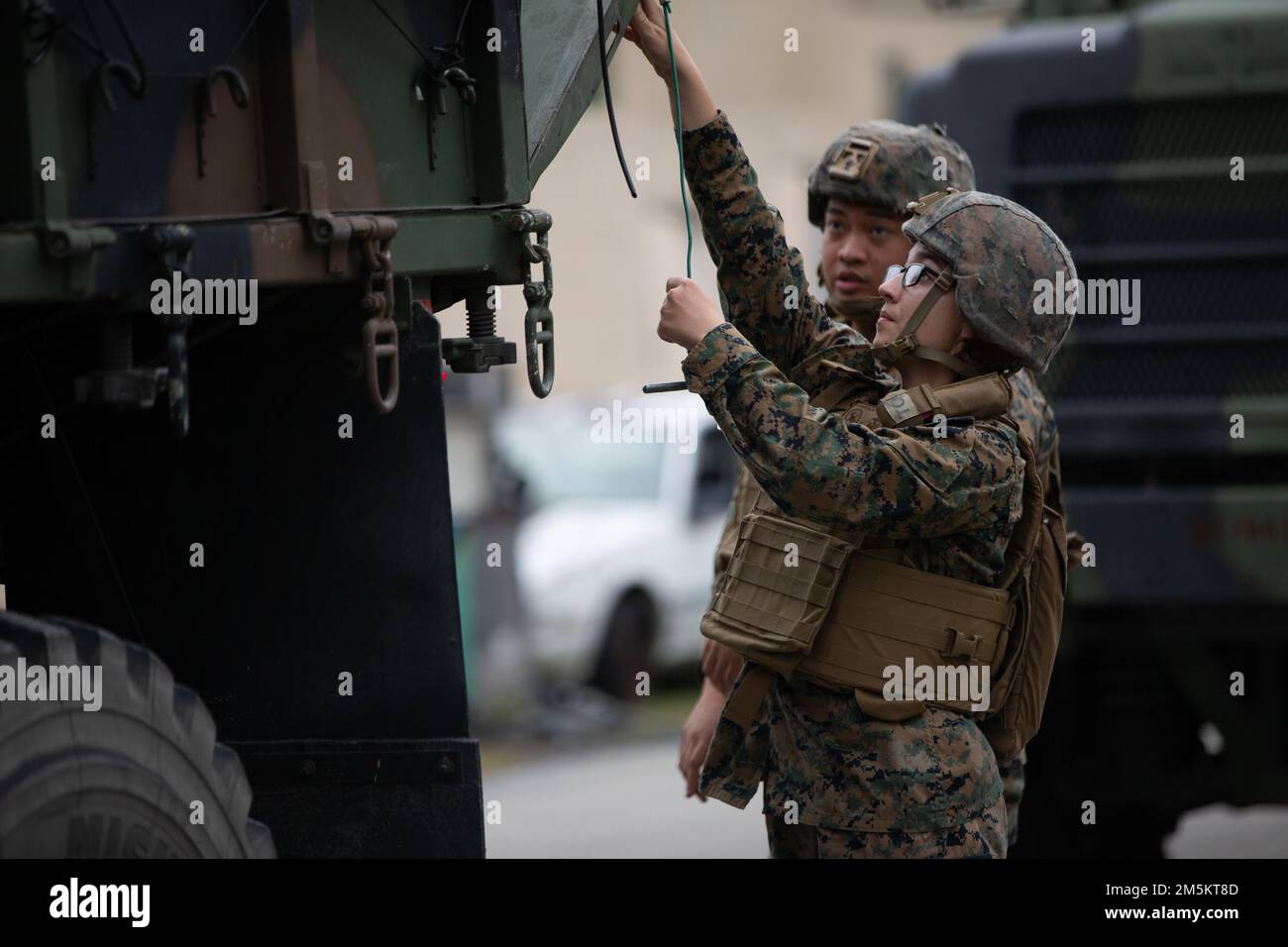 U.S. Marines with Headquarters Battalion, 2d Marine Division, prepare a ...