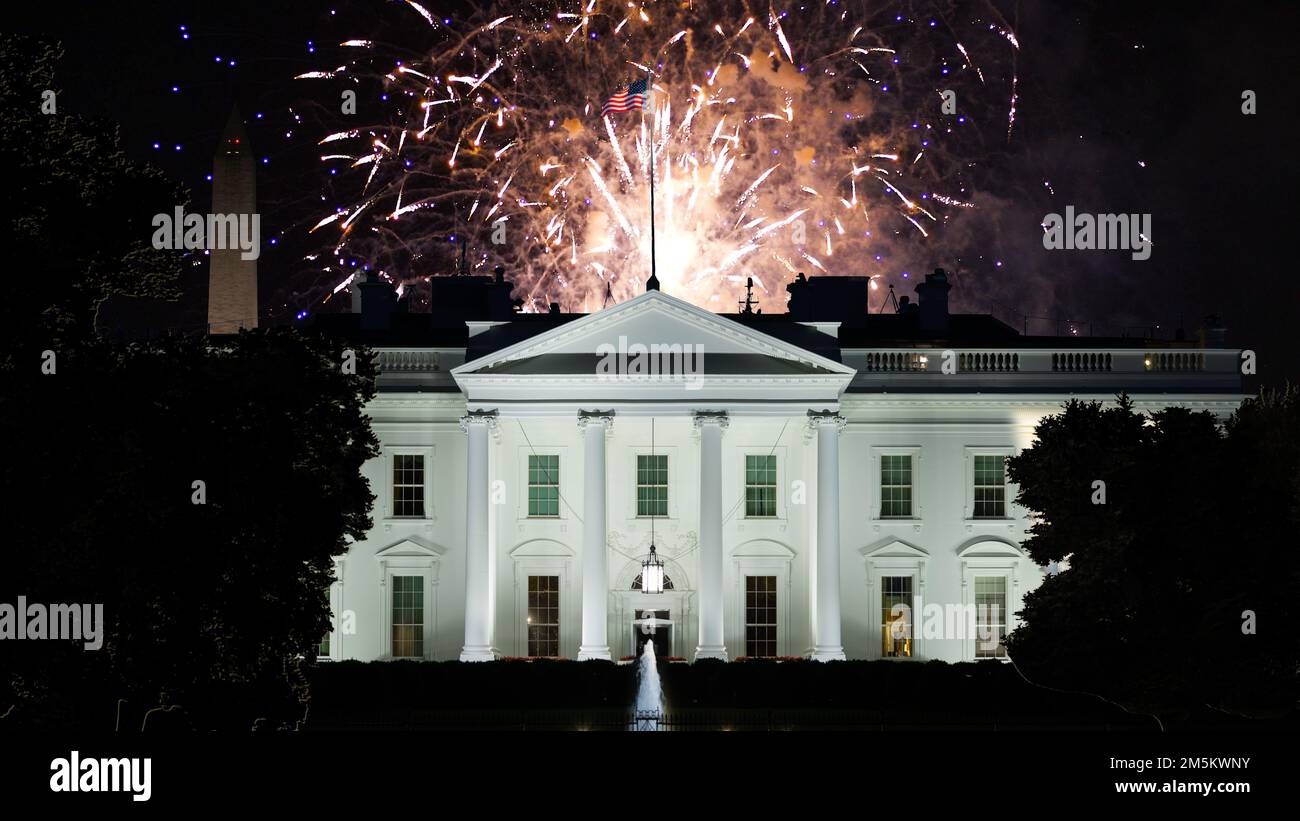 The White House in Washington DC at Night with Fireworks Stock Photo ...