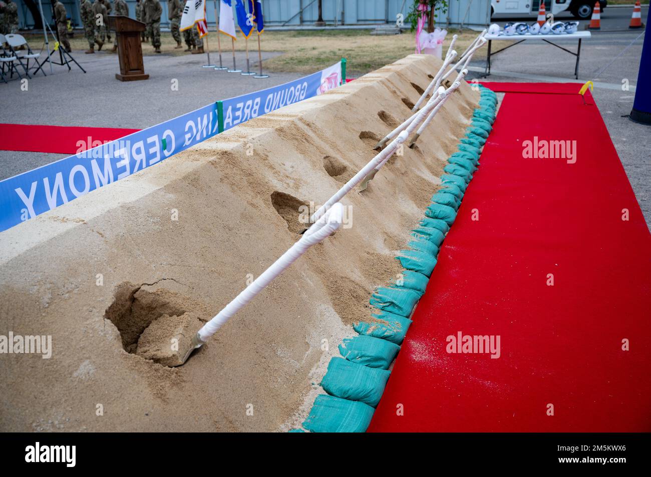 Shovels are left in the sand at the ceremonial groundbreaking of the ...