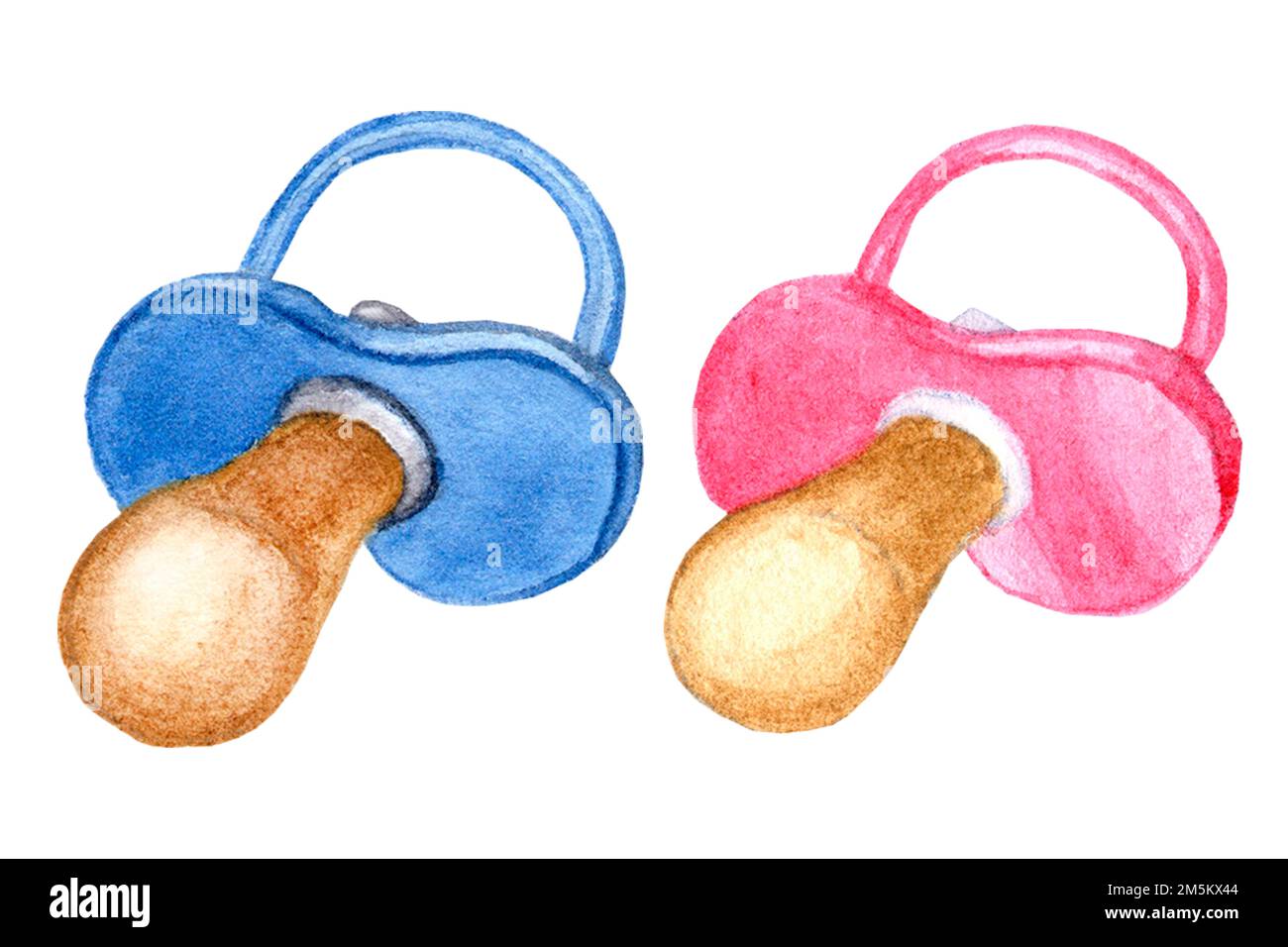 Newborn boy and girl set with pink and blue pacifier. Hand drawn ...