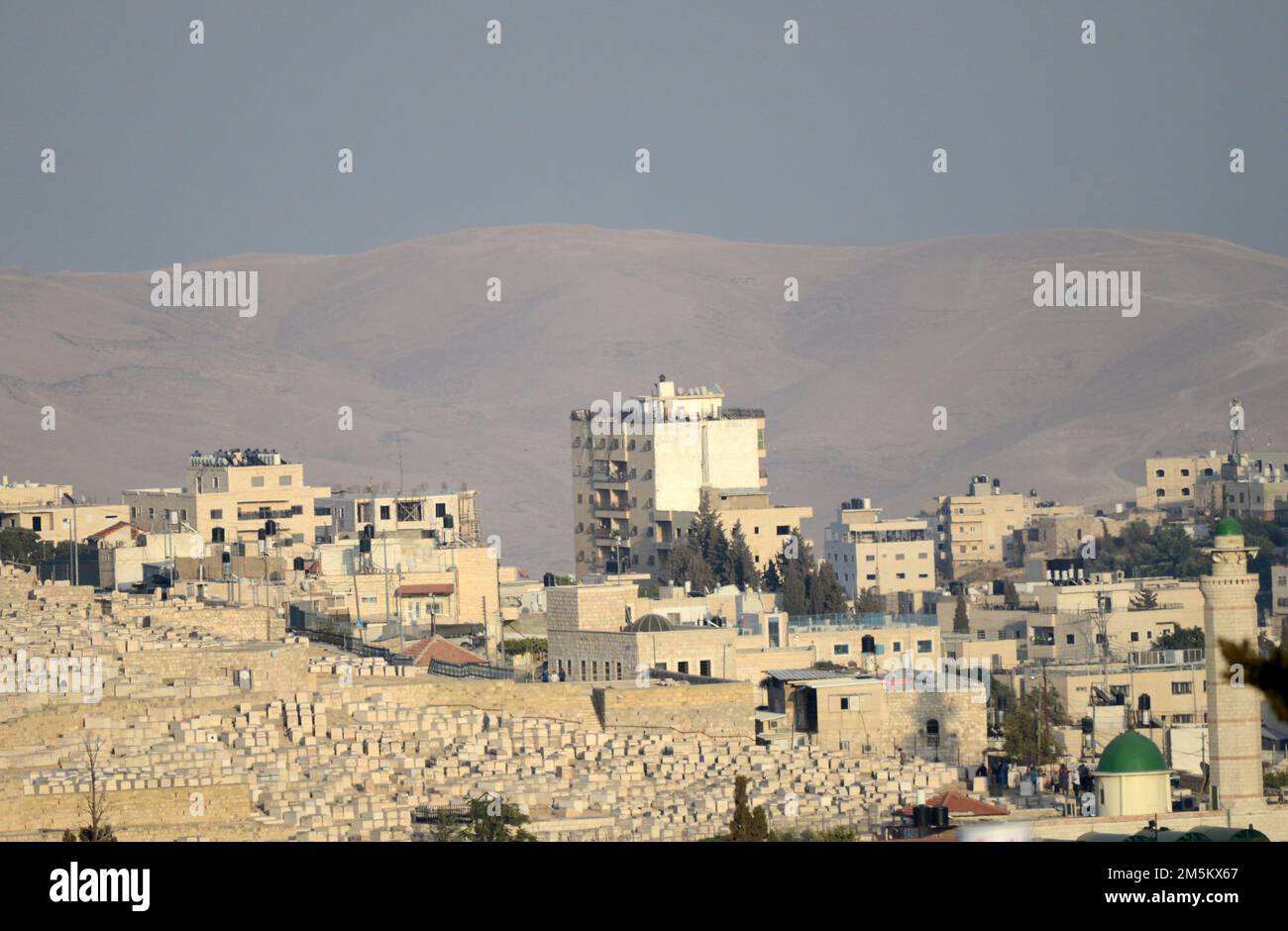 A view of the Palestinian neighborhood of Ras Al-Amud with the Judean ...