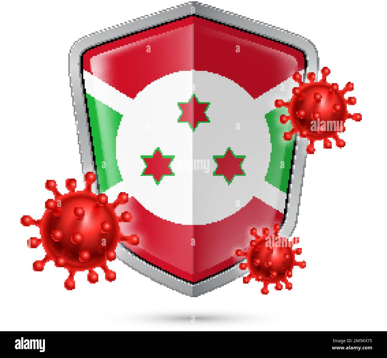 Flag of Burundi on Metal Shiny Shield Icon and Red Corona Virus Cells ...