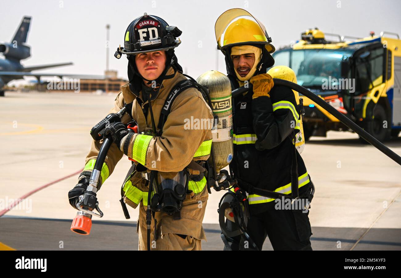 U.S. Air Force Firefighters from the 378th Air Expeditionary Wing Civil ...
