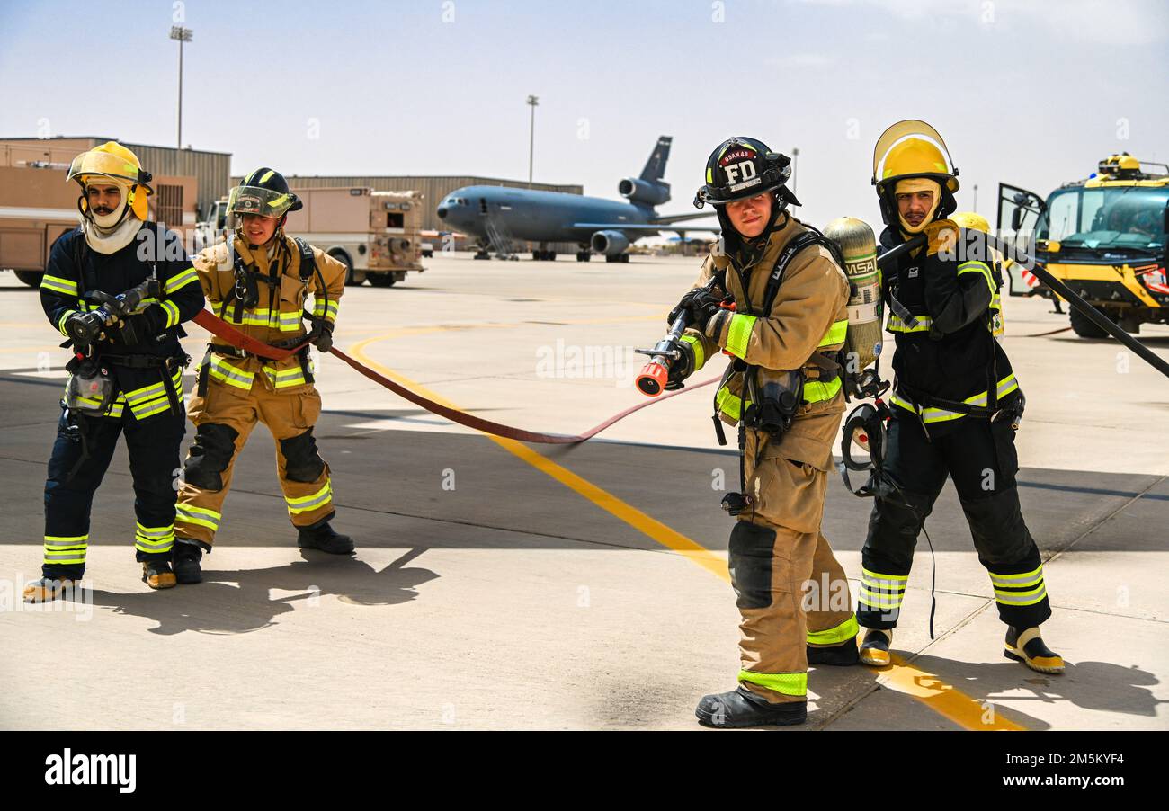 U.S. Air Force Firefighters from the 378th Air Expeditionary Wing Civil ...