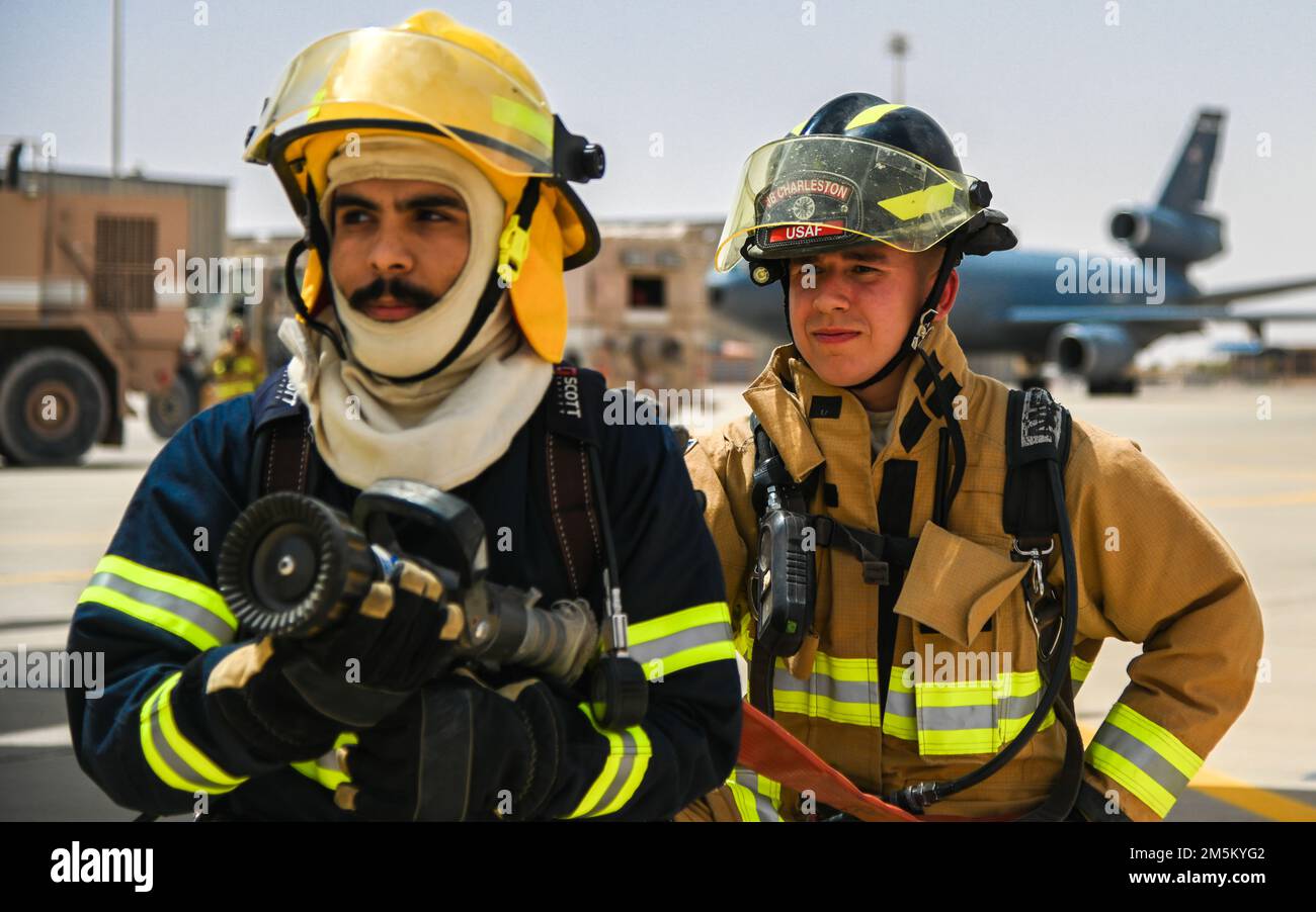 U.S. Air Force Firefighters from the 378th Air Expeditionary Wing Civil ...