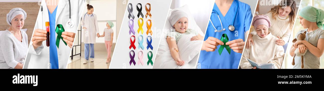 Collage with doctors and patients. Cancer awareness concept Stock Photo ...