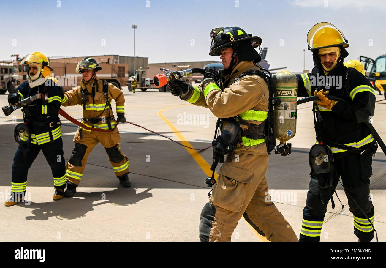 U.S. Air Force Firefighters from the 378th Air Expeditionary Wing Civil ...