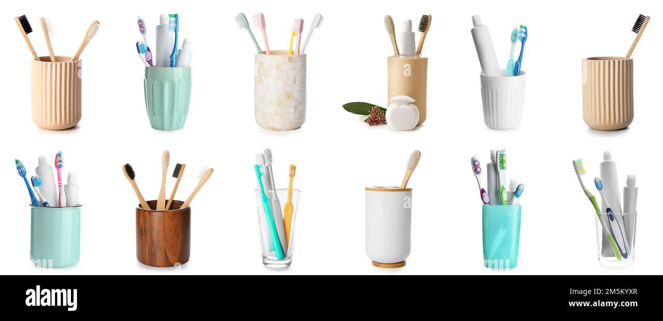 Set of many different toothbrushes isolated on white Stock Photo - Alamy