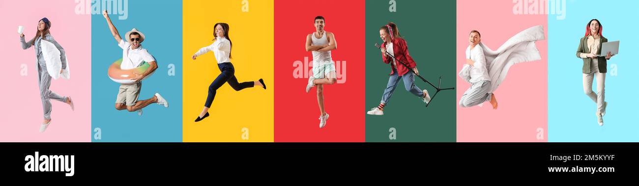 Collage group people jumping hi-res stock photography and images - Alamy