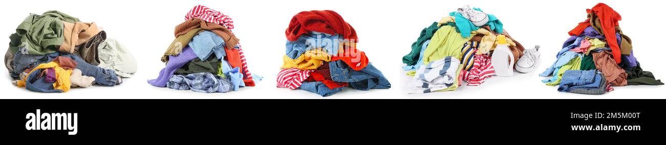 Collage of dirty clothes on white background Stock Photo - Alamy