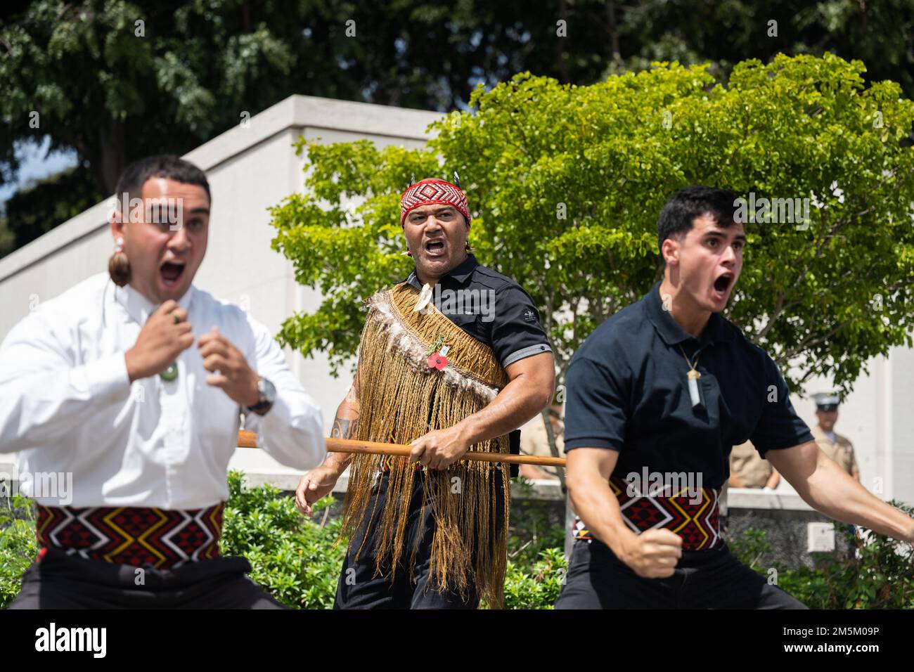 A group from the Polynesian Cultural Center perform the Haka in honor ...