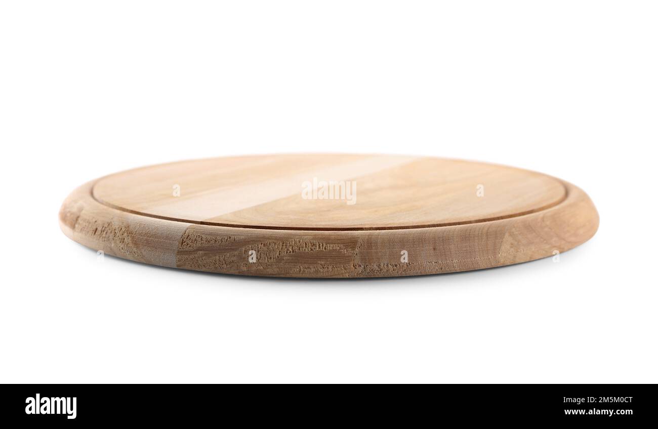 Round wooden board isolated on white background Stock Photo - Alamy