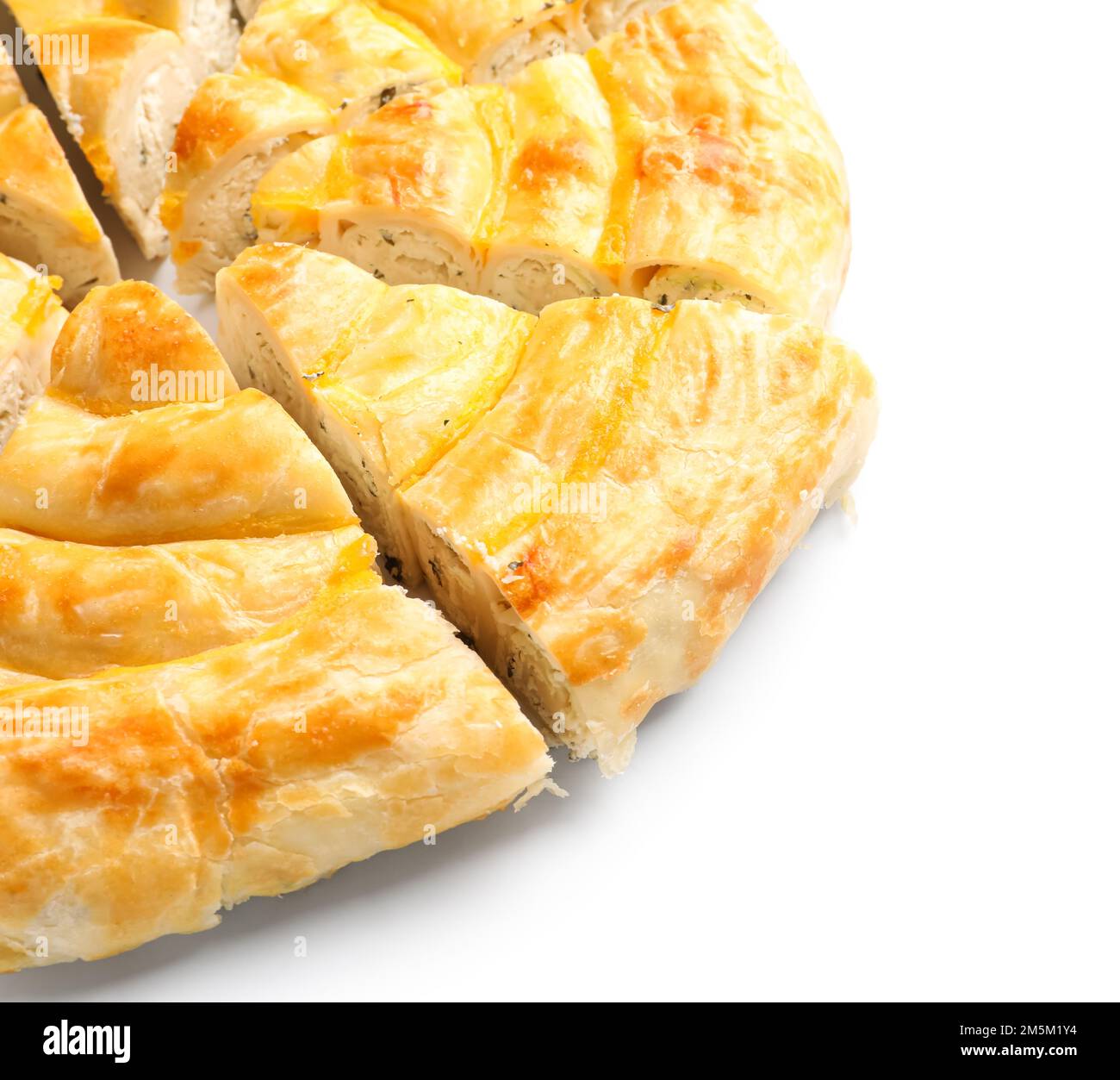 Pieces of delicious cheese pie isolated on white background Stock Photo ...