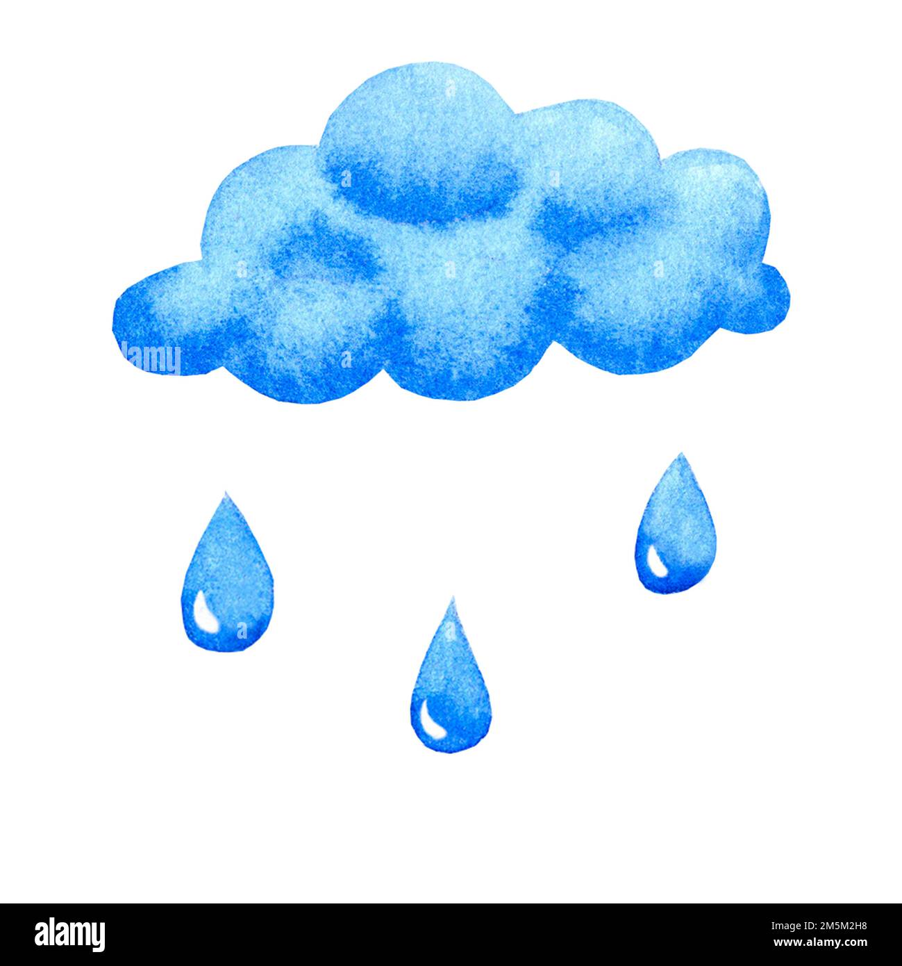 Blue cloud with raindrops. Hand drawn watercolor illustration isolated ...