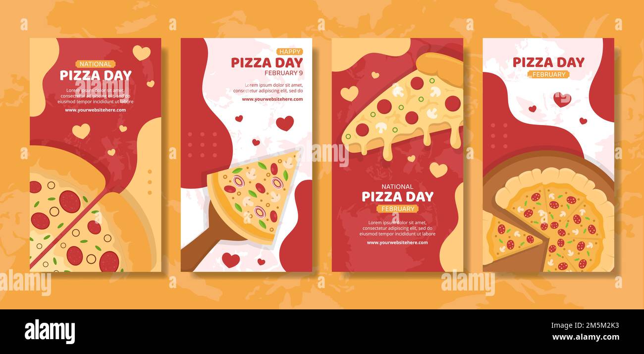 National Pizza Day Social Media Stories Flat Cartoon Hand Drawn ...