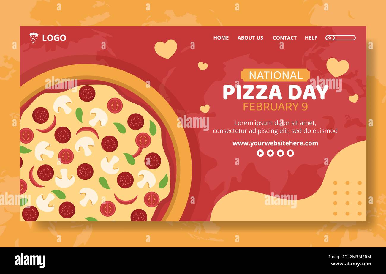 National Pizza Day Social Media Landing Page Cartoon Hand Drawn ...