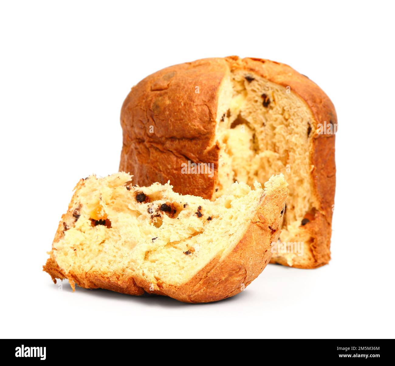 Cut Panettone on white background Stock Photo - Alamy